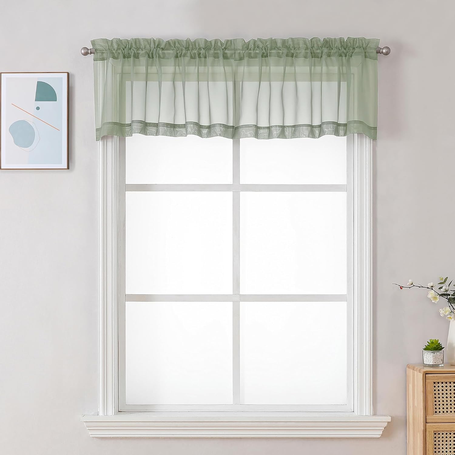 GUAJDE-Sheer Sage Green Valances for Windows 2 Pack, Small Window ...