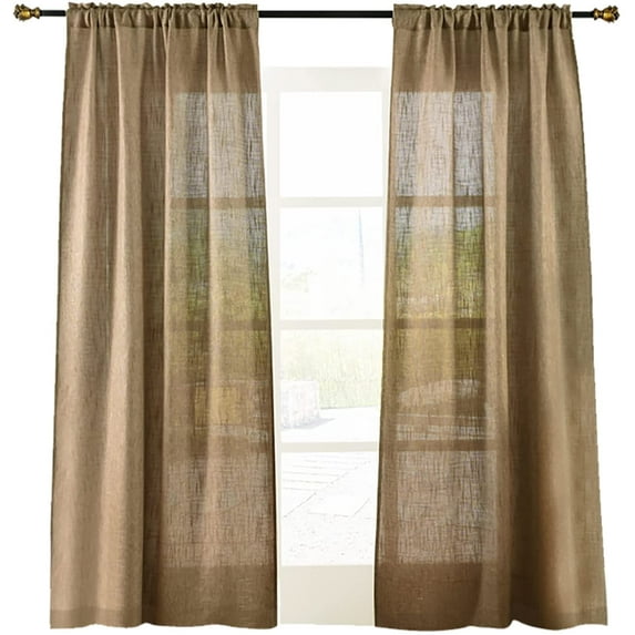 GUAJDE-Soft Burlap Look Natural Tan Rod Pocket Window Curtain Panels ...