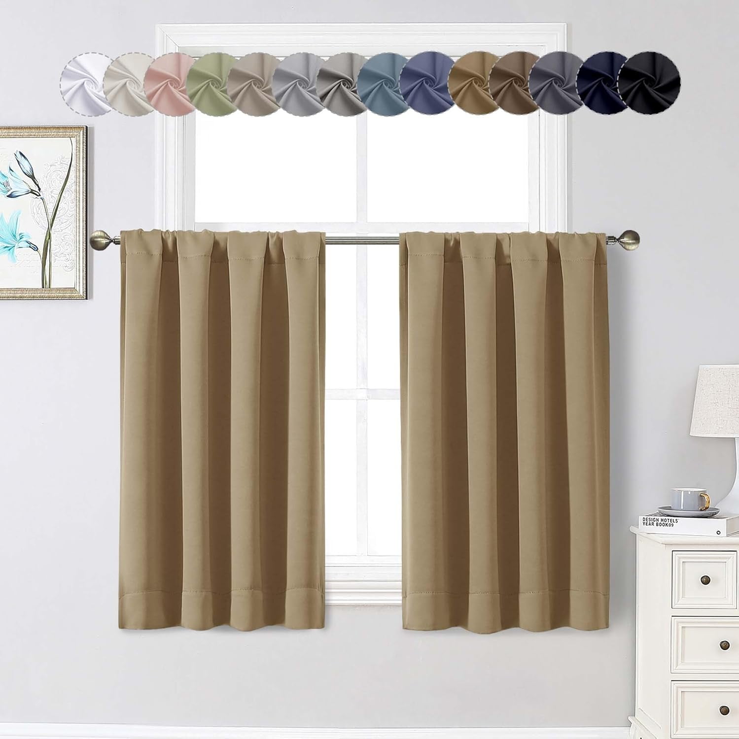 GUAJDE-Taupe Cafe Blackout Curtains 36 Inch Length 2 Panels Set, Soft ...