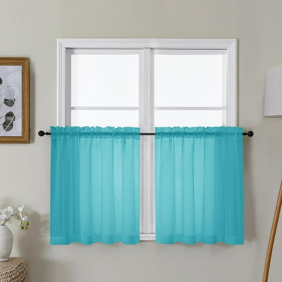 GUAJDE-Turquoise Sheer Curtain Tiers 24 Inch Length, Light Filtering ...