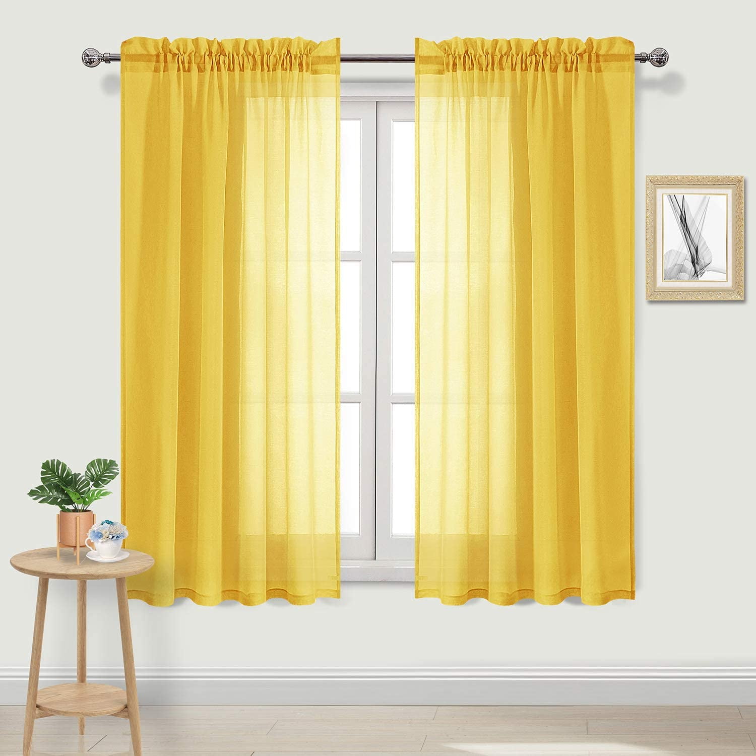 GUAJDE-Yellow Sheer Curtains Semi Transparent Voile Rod Pocket Curtains ...