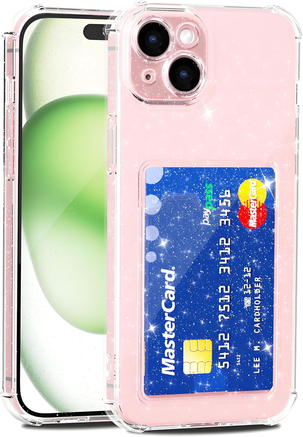 GUAJDE-for iPhone 15 Plus Wallet Case with Card Holder, Clear Glitter ...