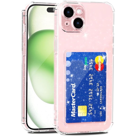 GUAJDE-for iPhone 15 Plus Wallet Case with Card Holder, Clear Glitter ...