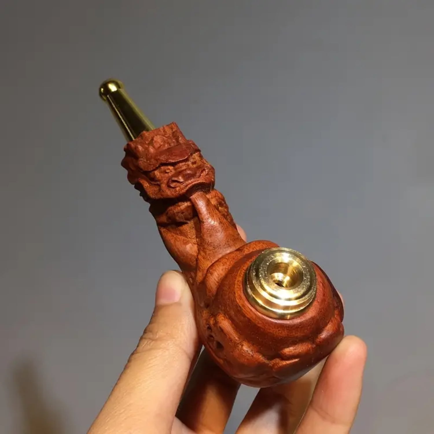 GUANGZHFENGDA Dragon Spit Bead Pipe - Small-Leaf Red Sandalwood Double ...