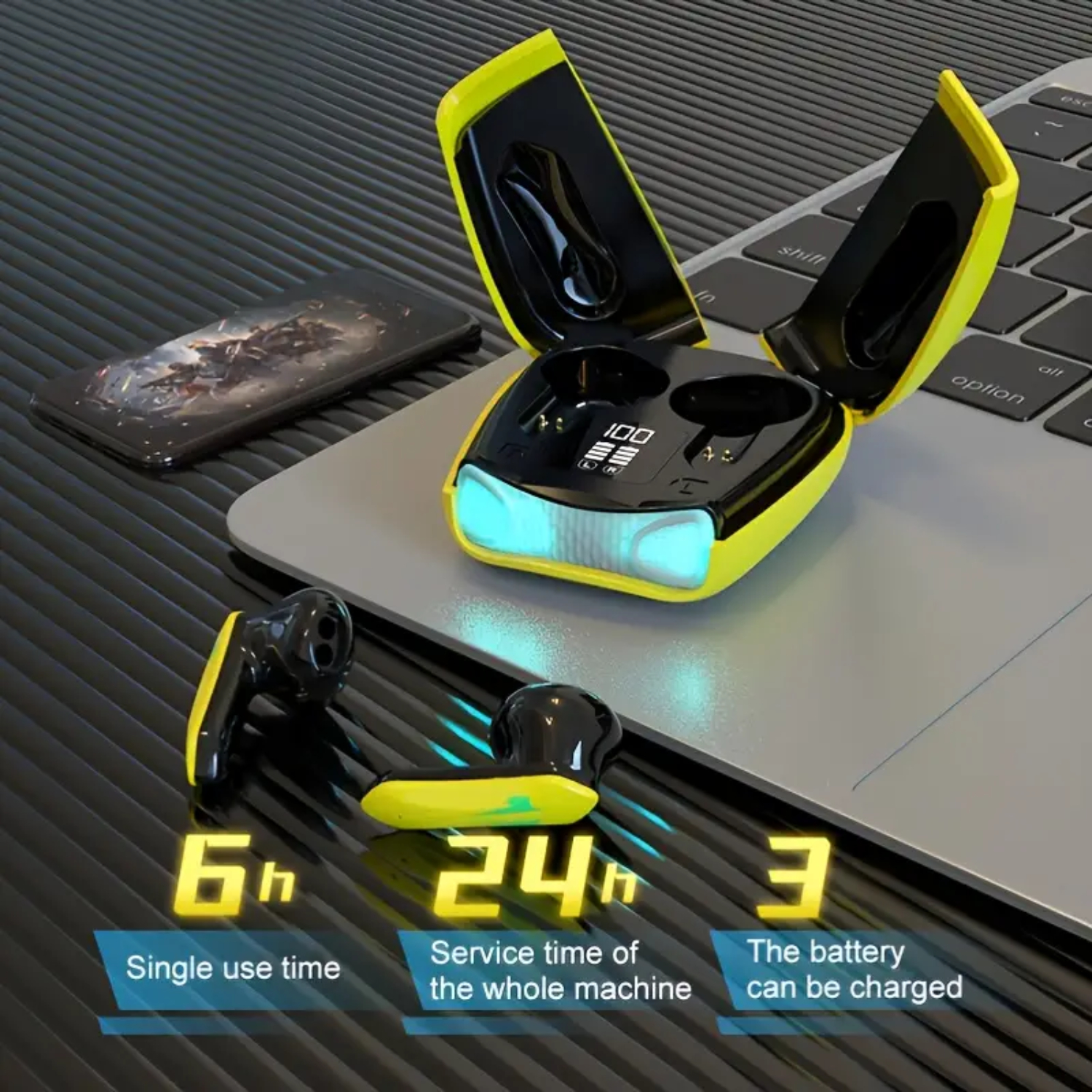 GUANGZHFENGDA Wireless Gaming Earphone Headset with HiFi Stereo Bass ...