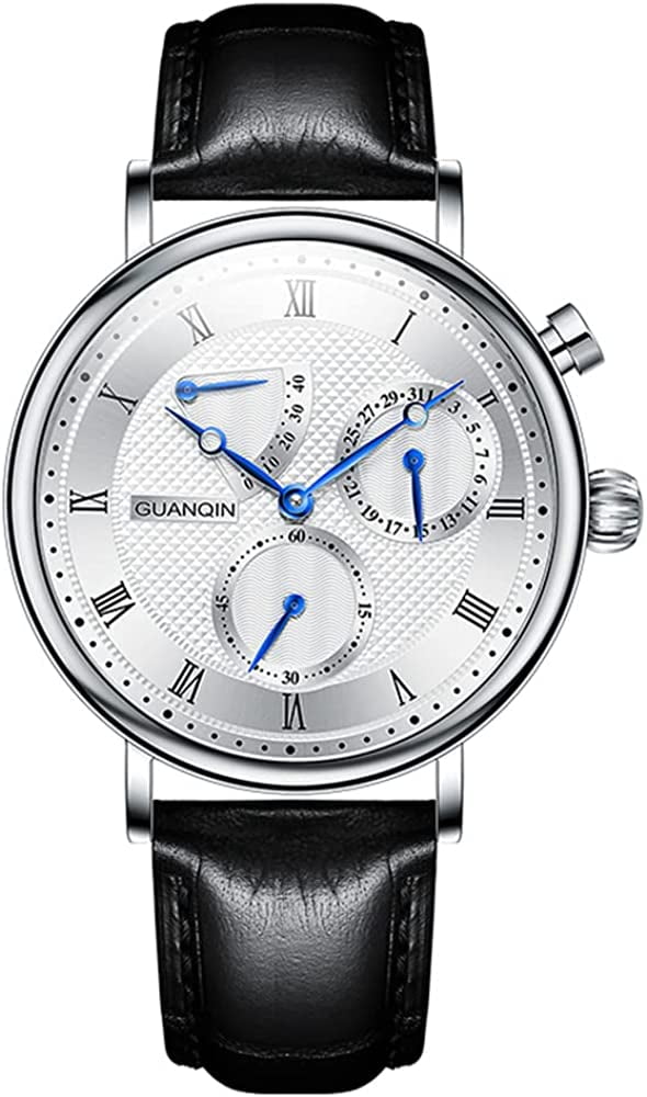 GUANQIN Brand Multifunction Dial Leather Strap Watch Men Sapphire ...