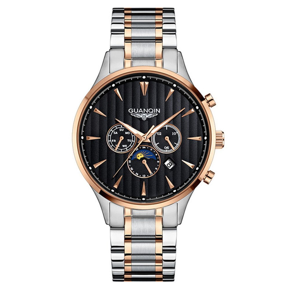 GUANQIN Men Automatic Mechanical Stainless Steel Leather Business Wrist ...