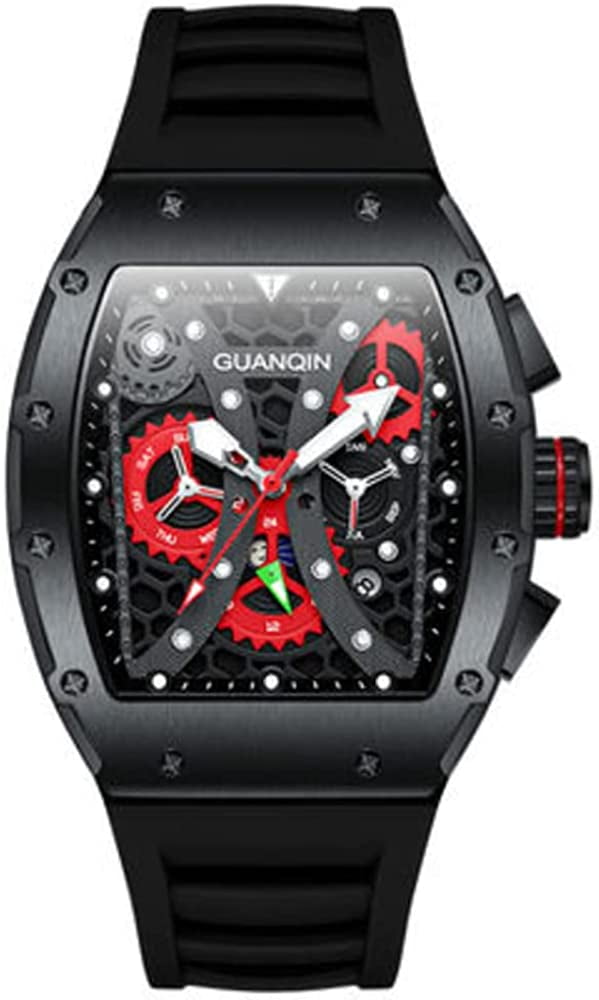 GUANQIN Men Automatic Wrist Watch Skeleton Tourbillon Tonneau ...