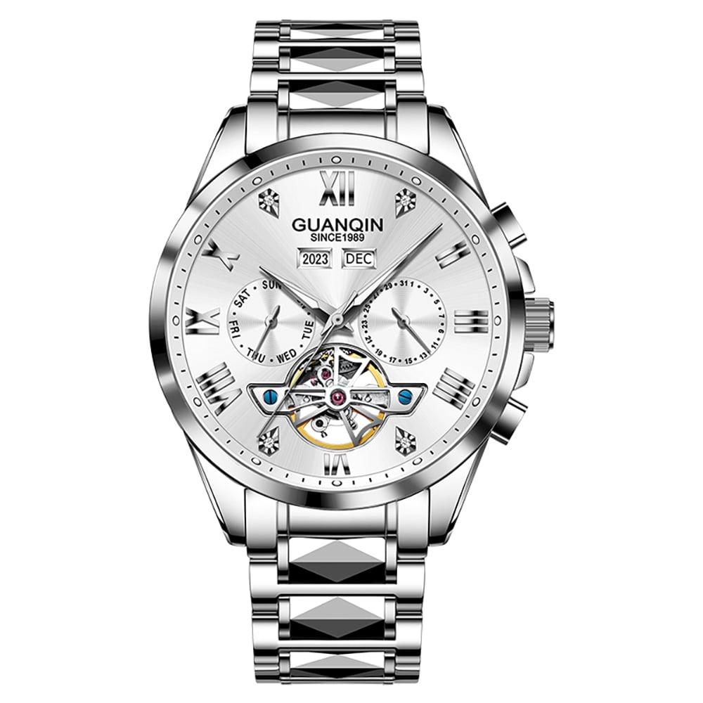GUANQIN Men Calendar Week Rhinestone Vintage Automatic Self-Winding ...