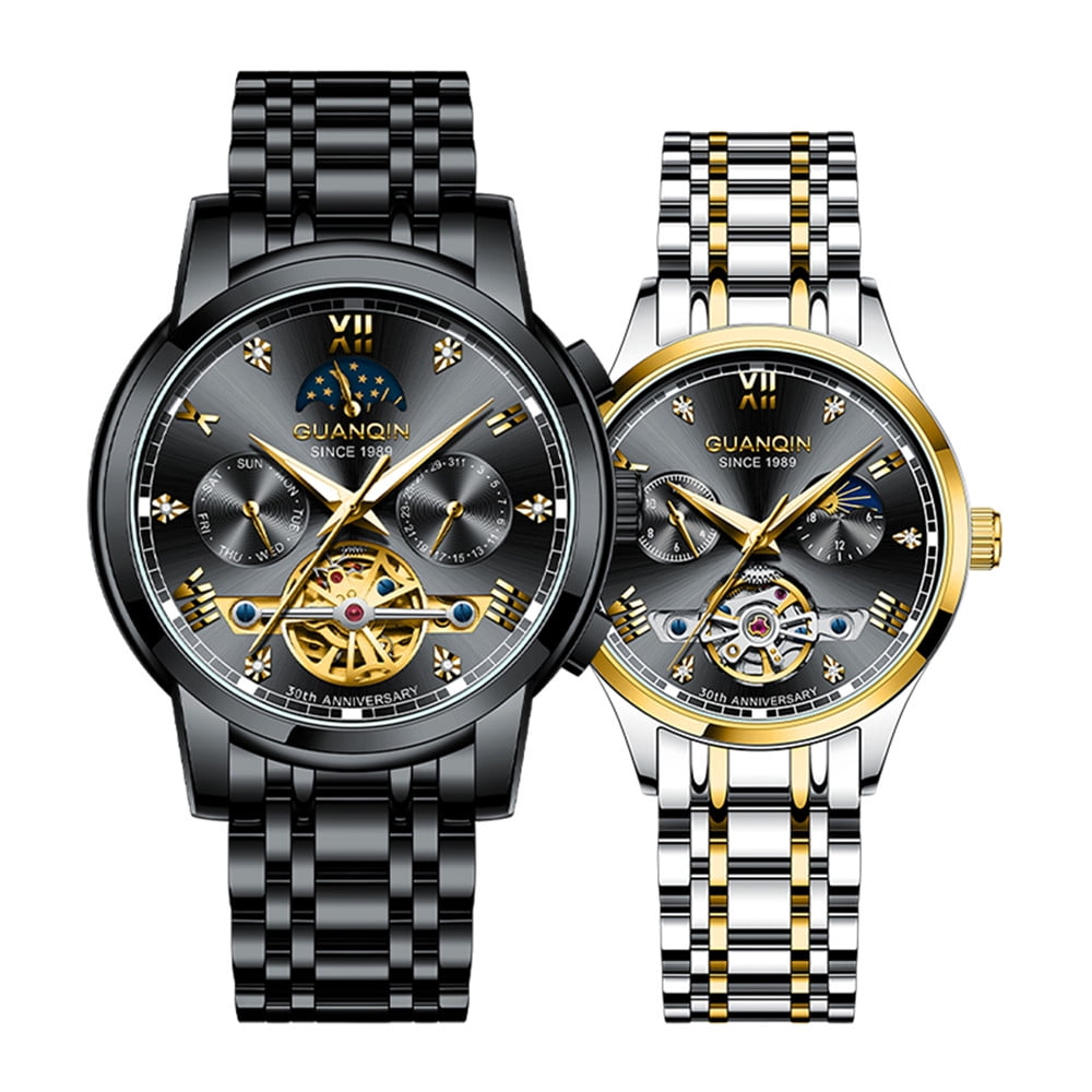 GUANQIN Rhinestone Skeleton Multifunctional Automatic Self-Winding ...
