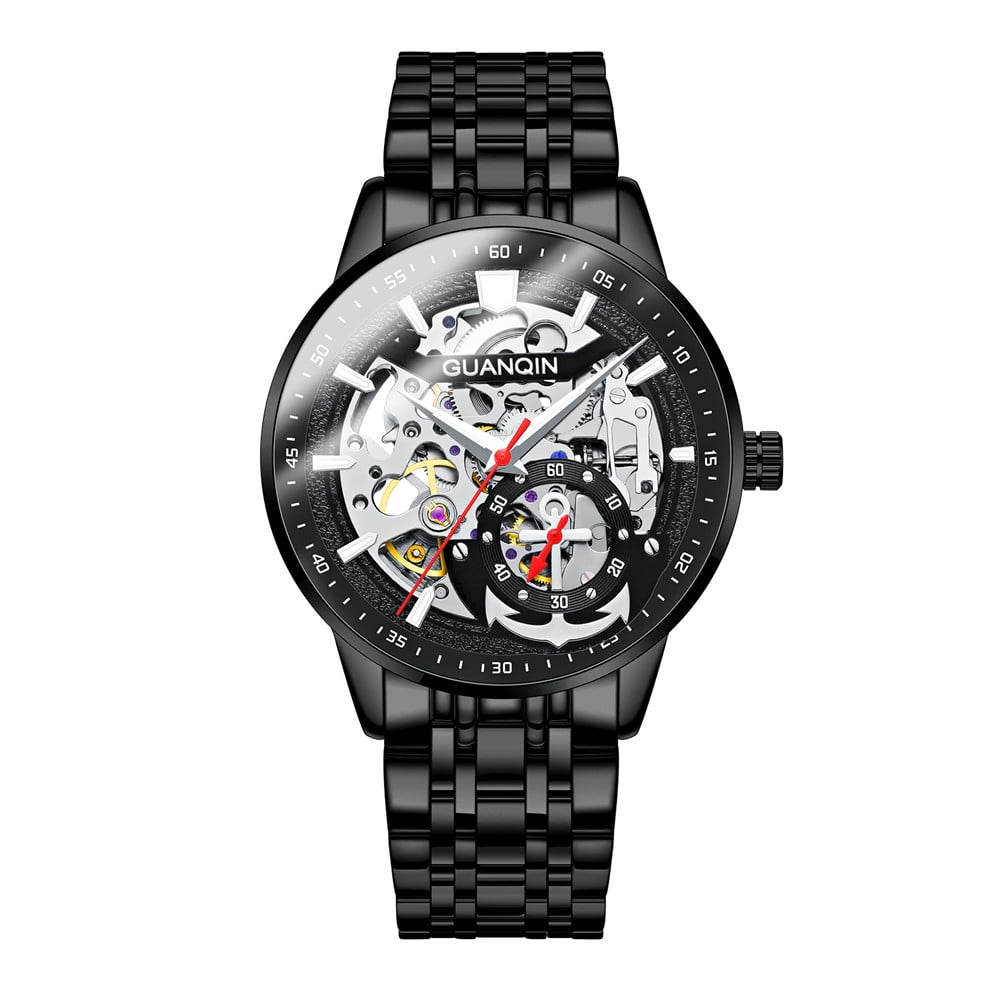 GUANQIN Skeleton Automatic Mechanical Men Wristwatch Business Stainless ...