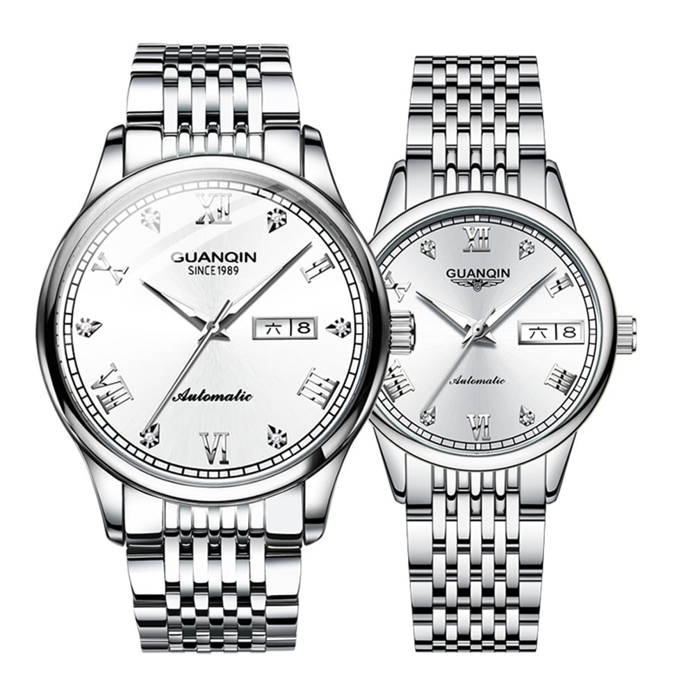 GUANQIN Women Men Couple Calendar Rhinestone Vintage Analog Automatic ...