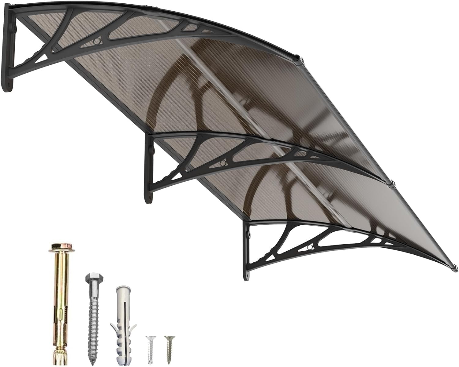 GUANSU-CN Polycarbonate Window Door Awning Canopy Brown with Black ...