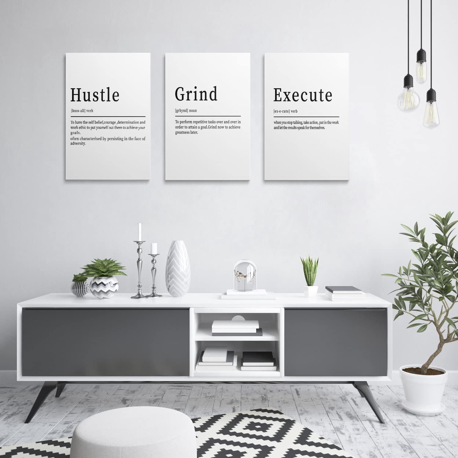 Motivational Canvas Wall Art Grind Hustle Execution Wall Art Set of 3 ...