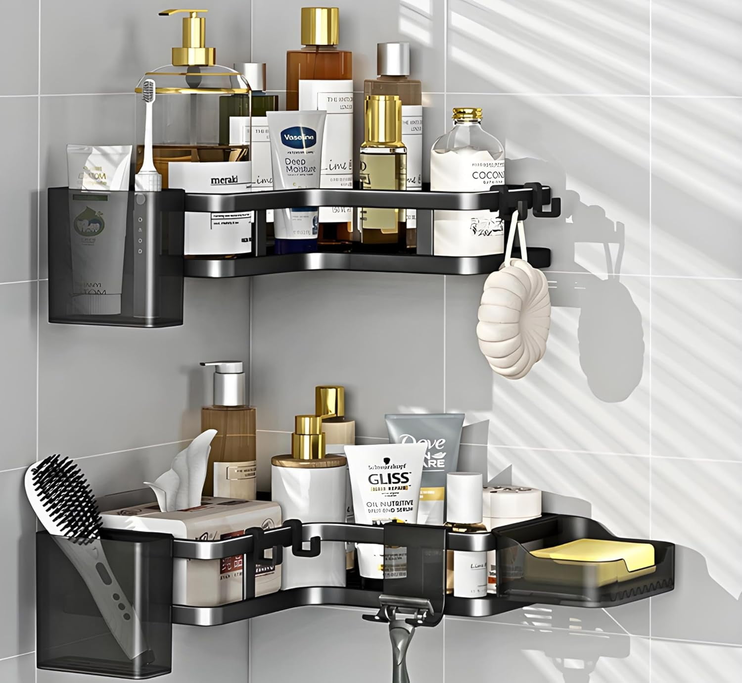 GUCADS-Adhesive Corner Shower Caddy Hanging - 6 Pack Rustproof ...