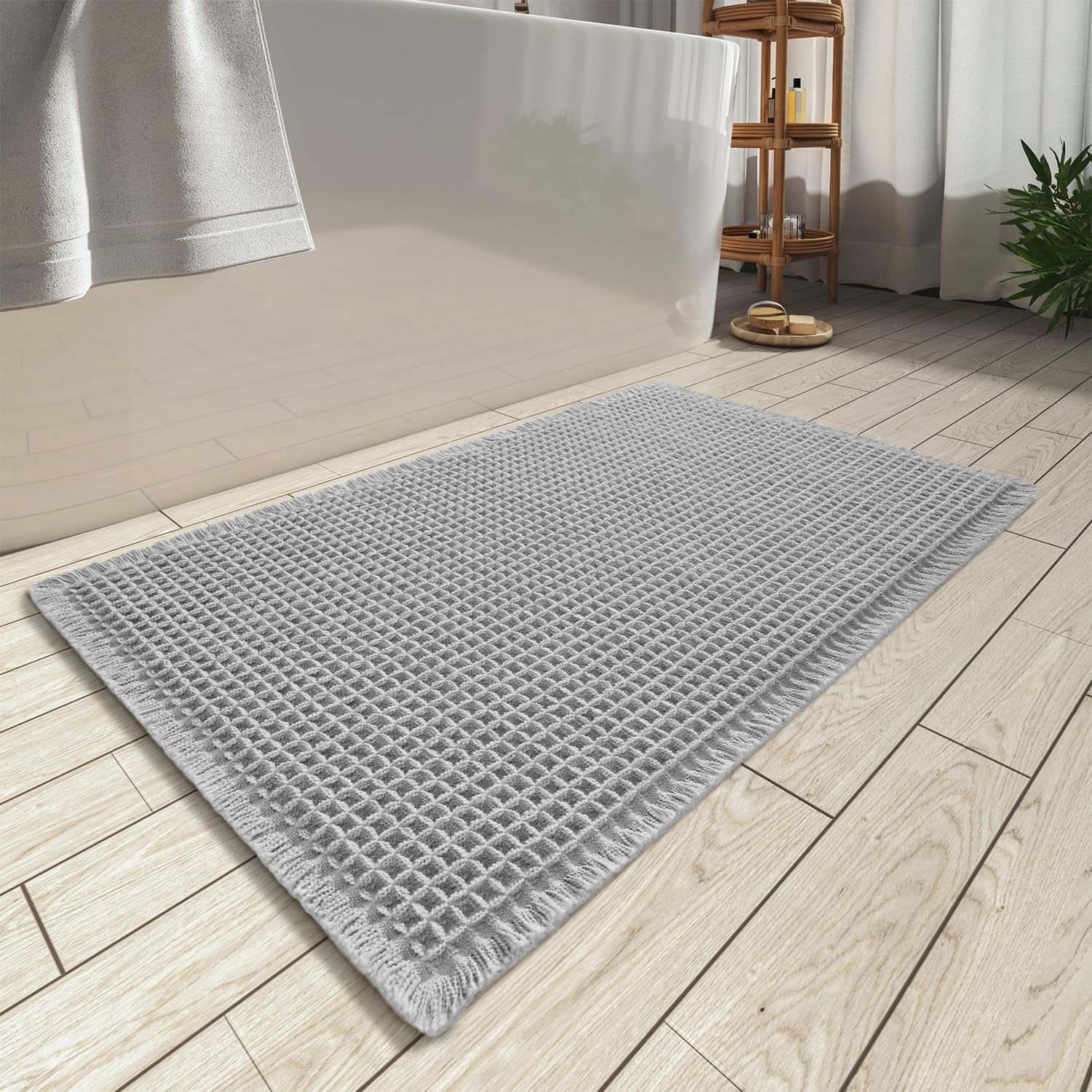 GUCADS-Upgraded Waffle Bath Mat, Super Absorbent Non Slip Bath Mats for ...