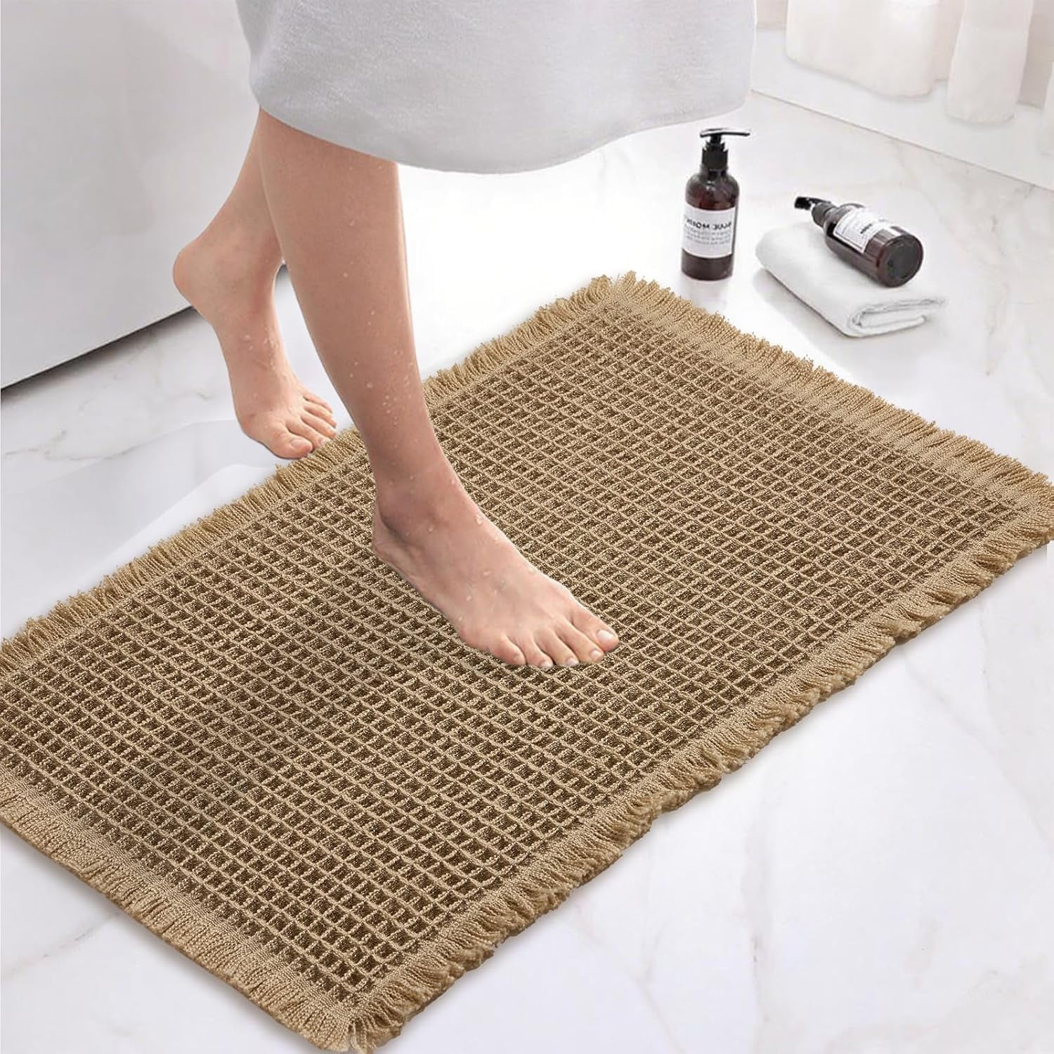 GUCADS-Waffle Bath Mat,Absorbent Non-Slip,Ultra Soft Machine Washable ...