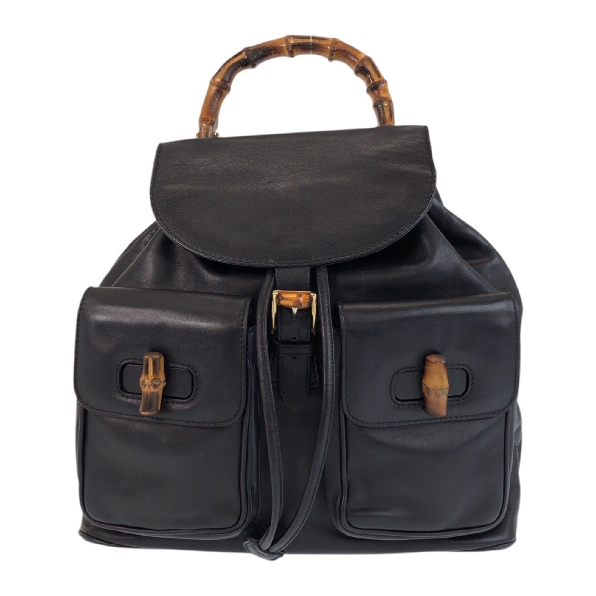 Pre-Owned GUCCI Bamboo Black Gold Hardware Leather 003 2058 0016 ...