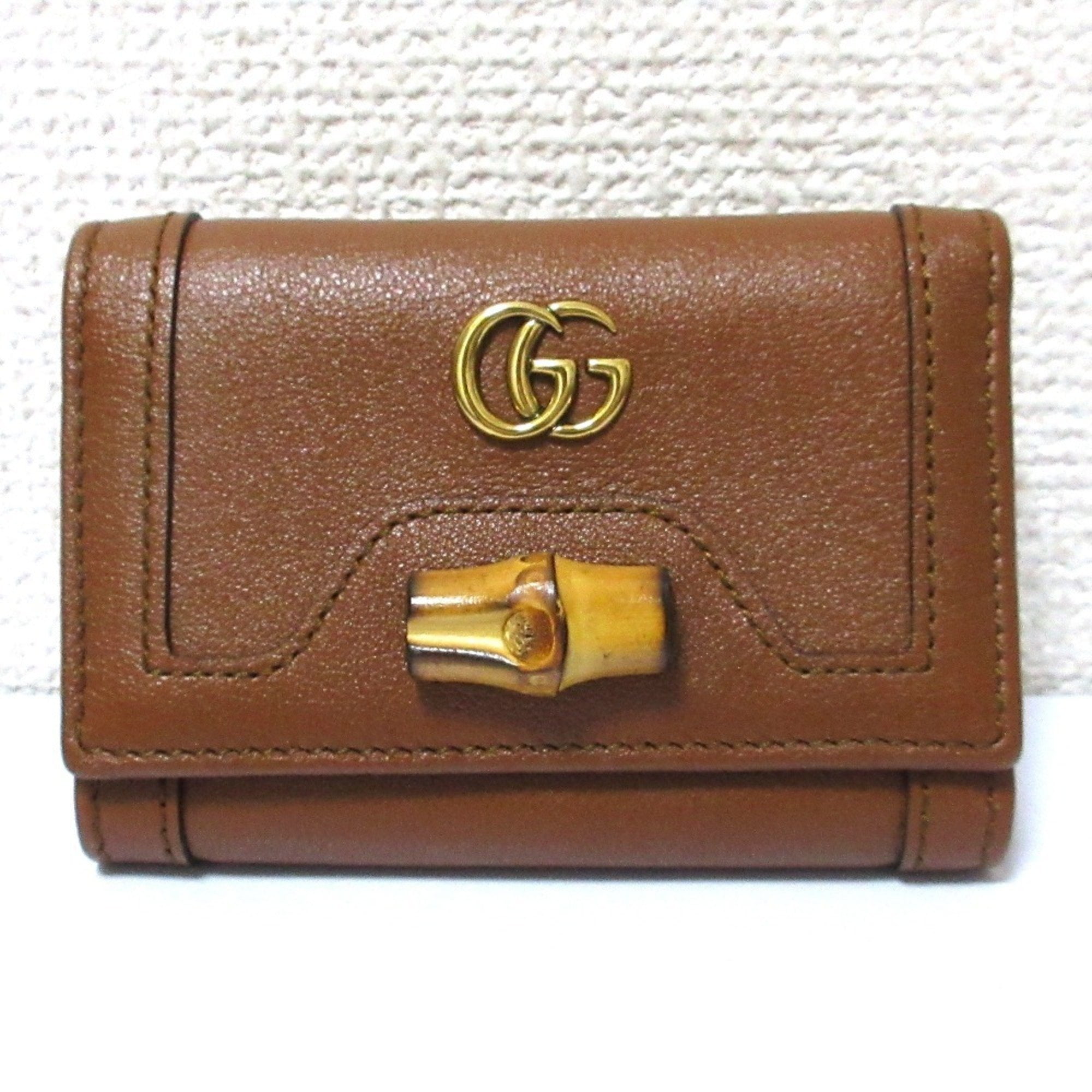 Pre-Owned GUCCI Bamboo Diana Compact Wallet Tri-fold 658633 Brown x ...