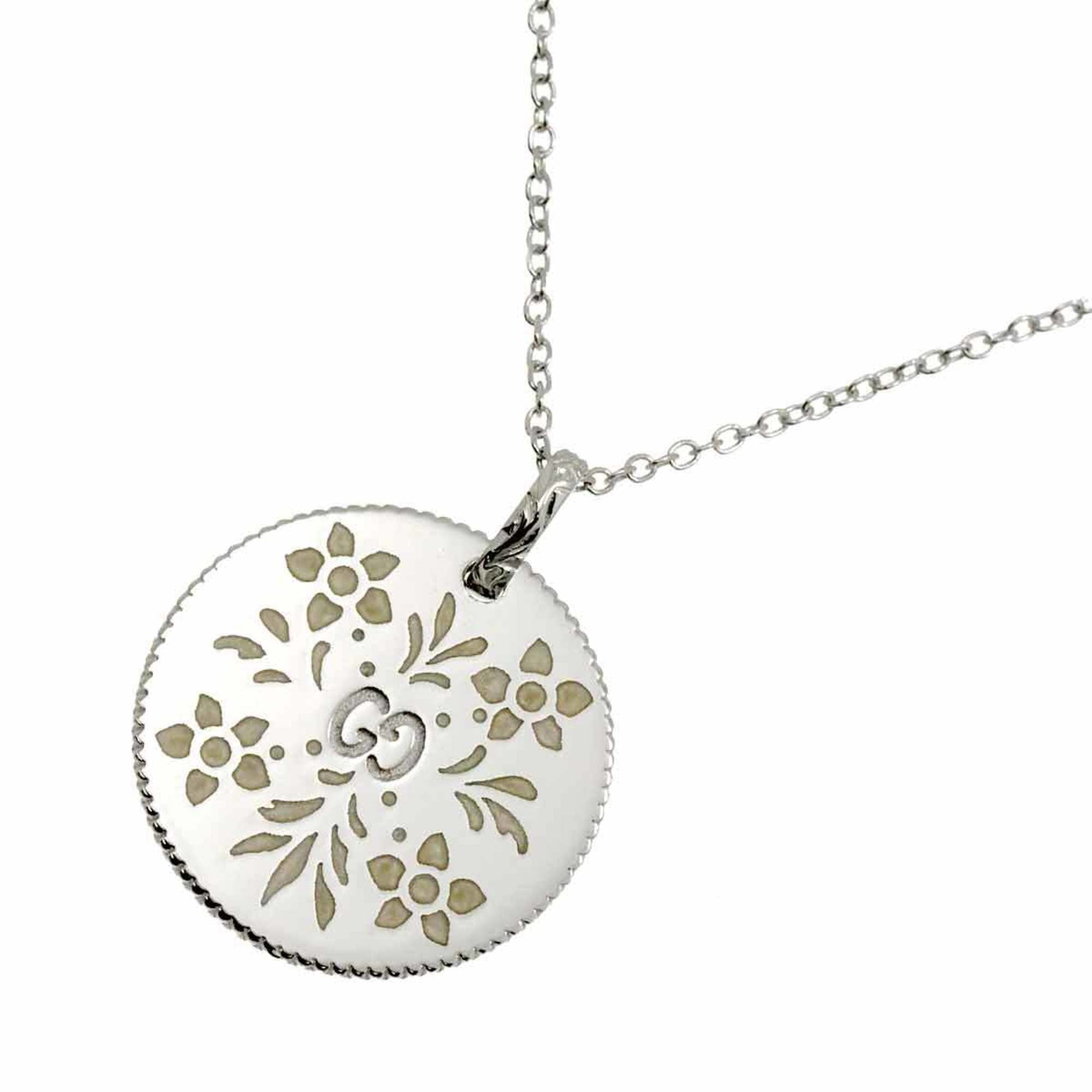 Pre-Owned GUCCI GG Blooms Enamel Necklace 50cm K18 WG White Gold 750 ...