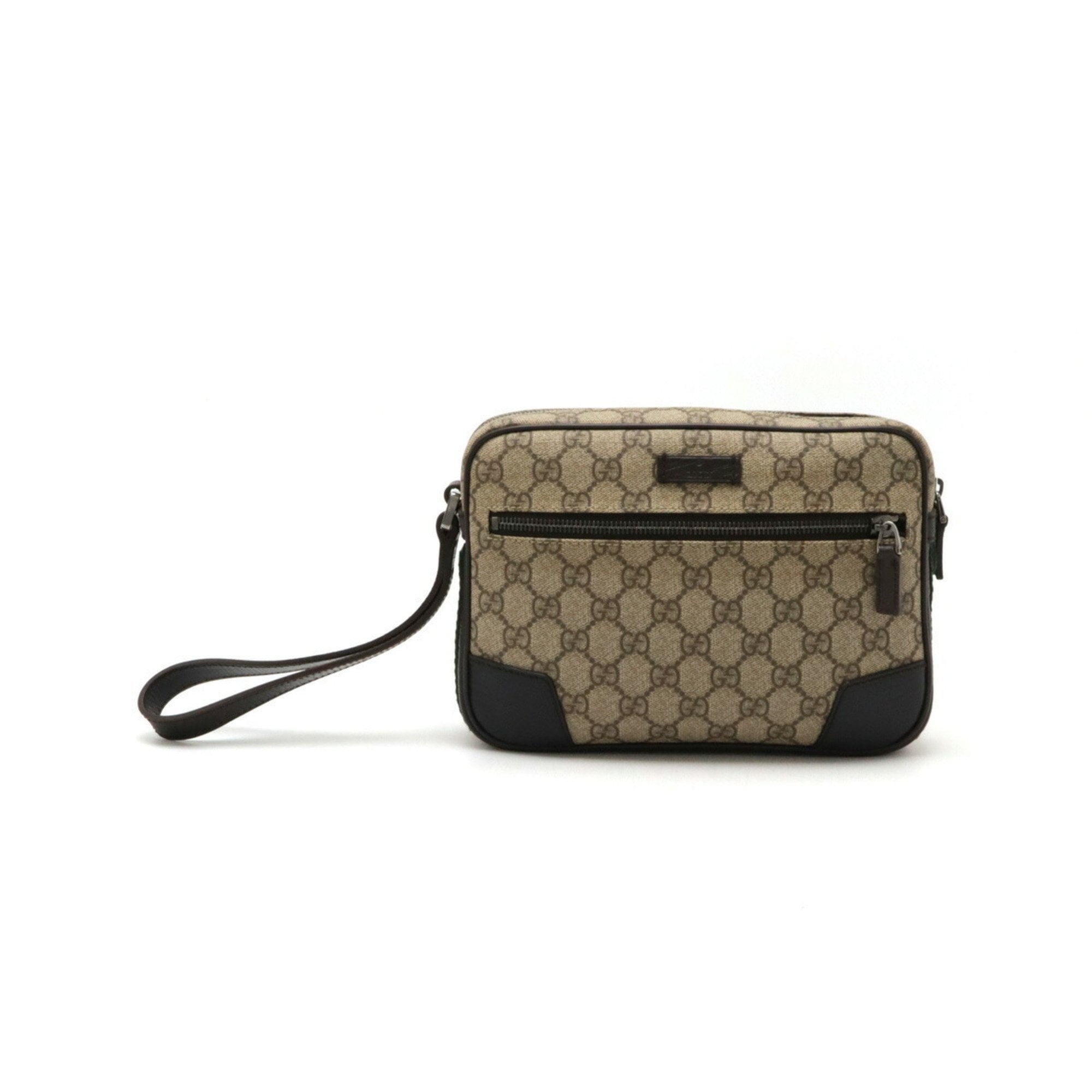 Pre-Owned GUCCI GG Supreme Sherry Line Second Bag Clutch Handbag Beige ...
