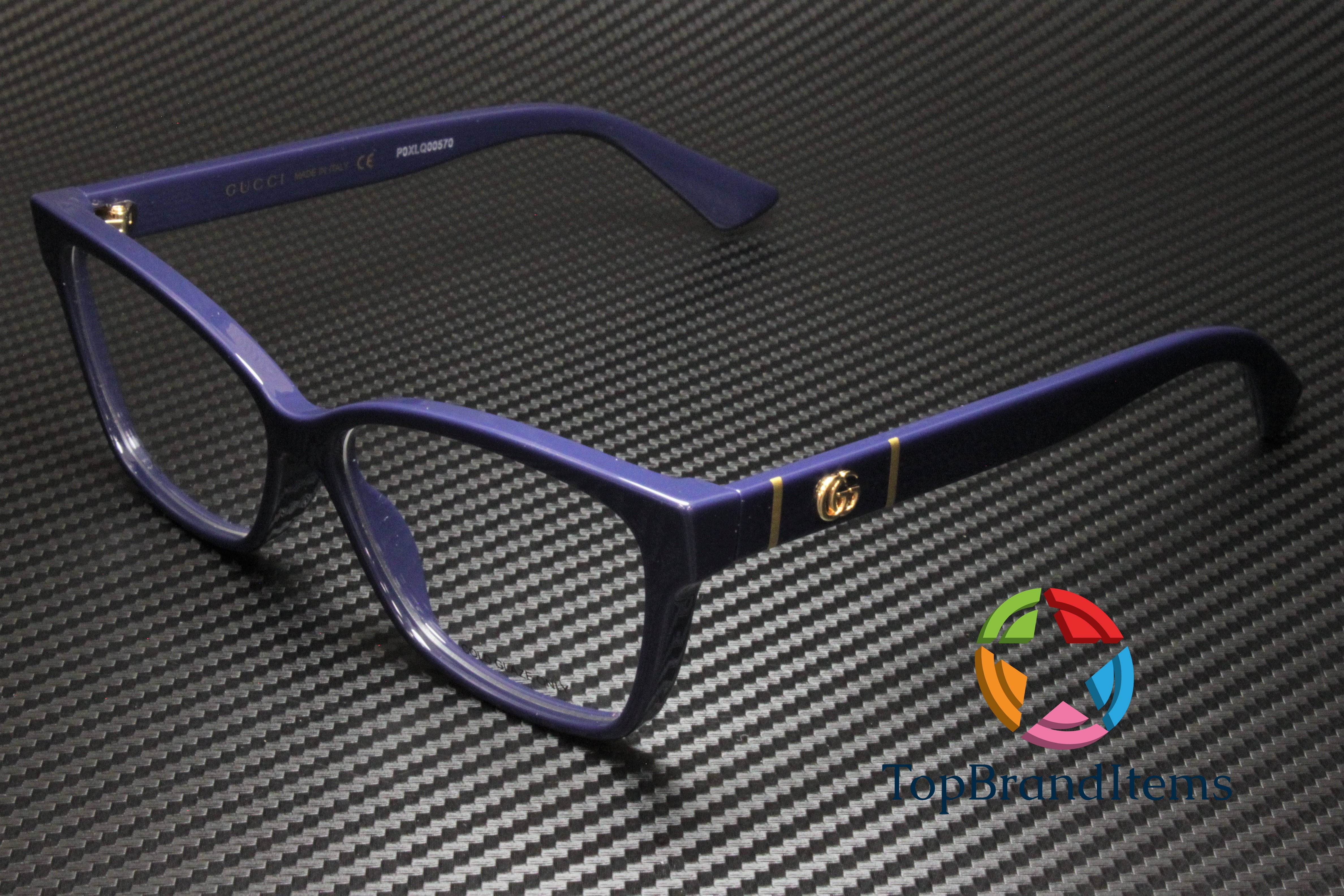 GUCCI GG0634O 004 Cat Eye Blue Gold Demo Lens 55 mm Women's Eyeglasses ...