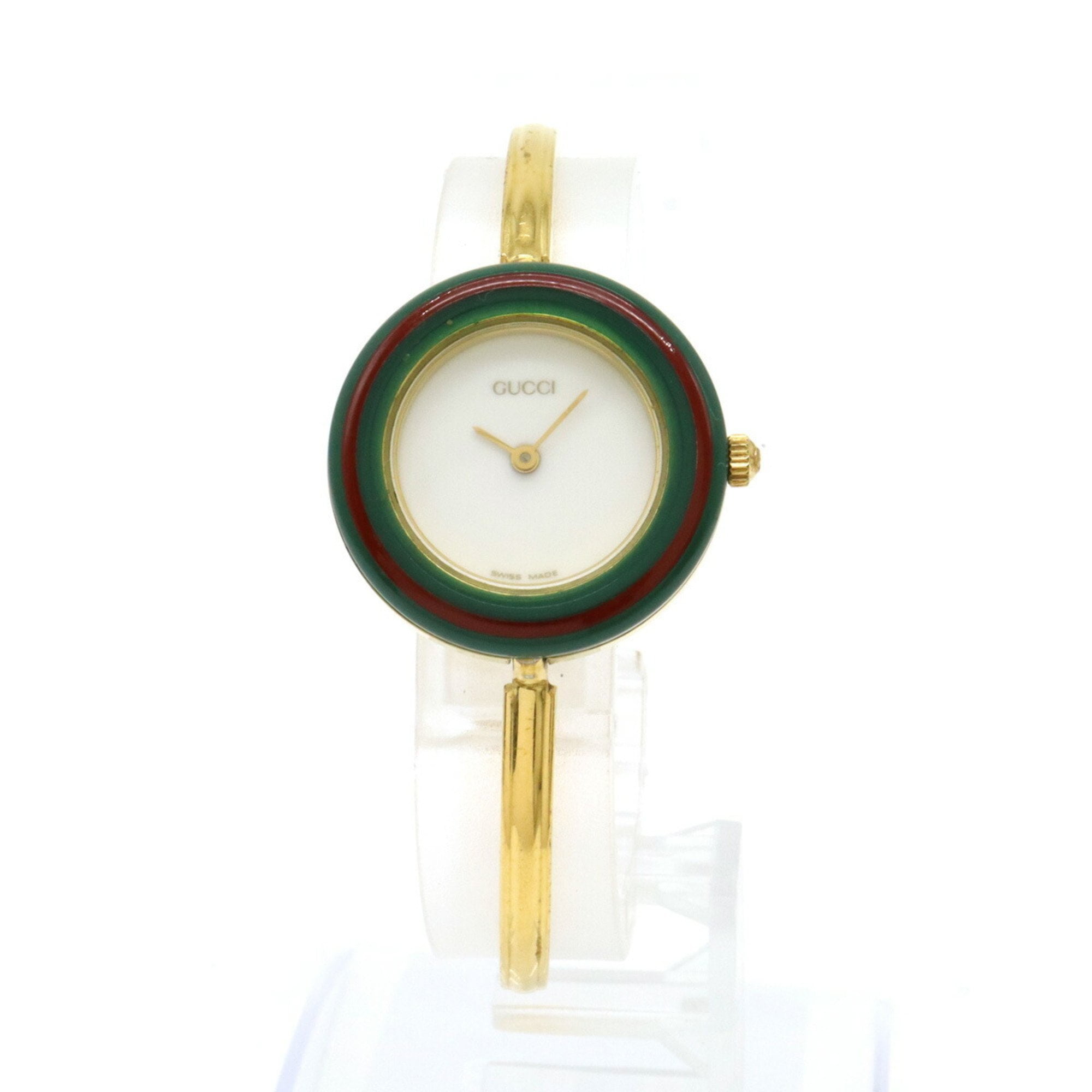 Pre-Owned GUCCI Gucci Change Bezel White Dial GP Ladies Quartz Watch 11 ...