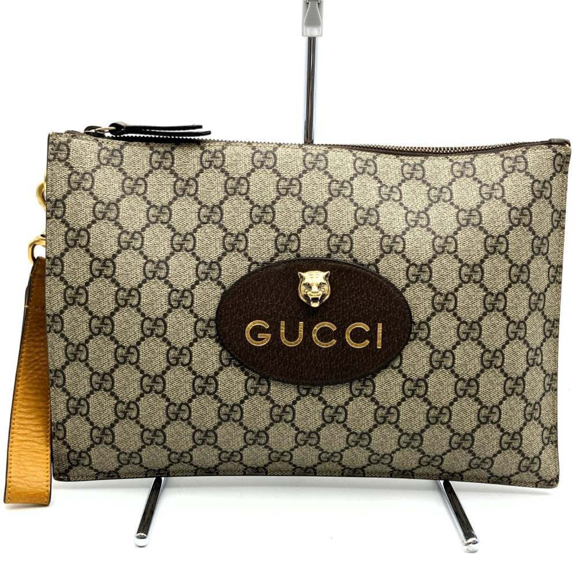 Pre-Owned GUCCI PH-Gucci Neo Tiger Head Clutch Bag GG Supreme Canvas ...