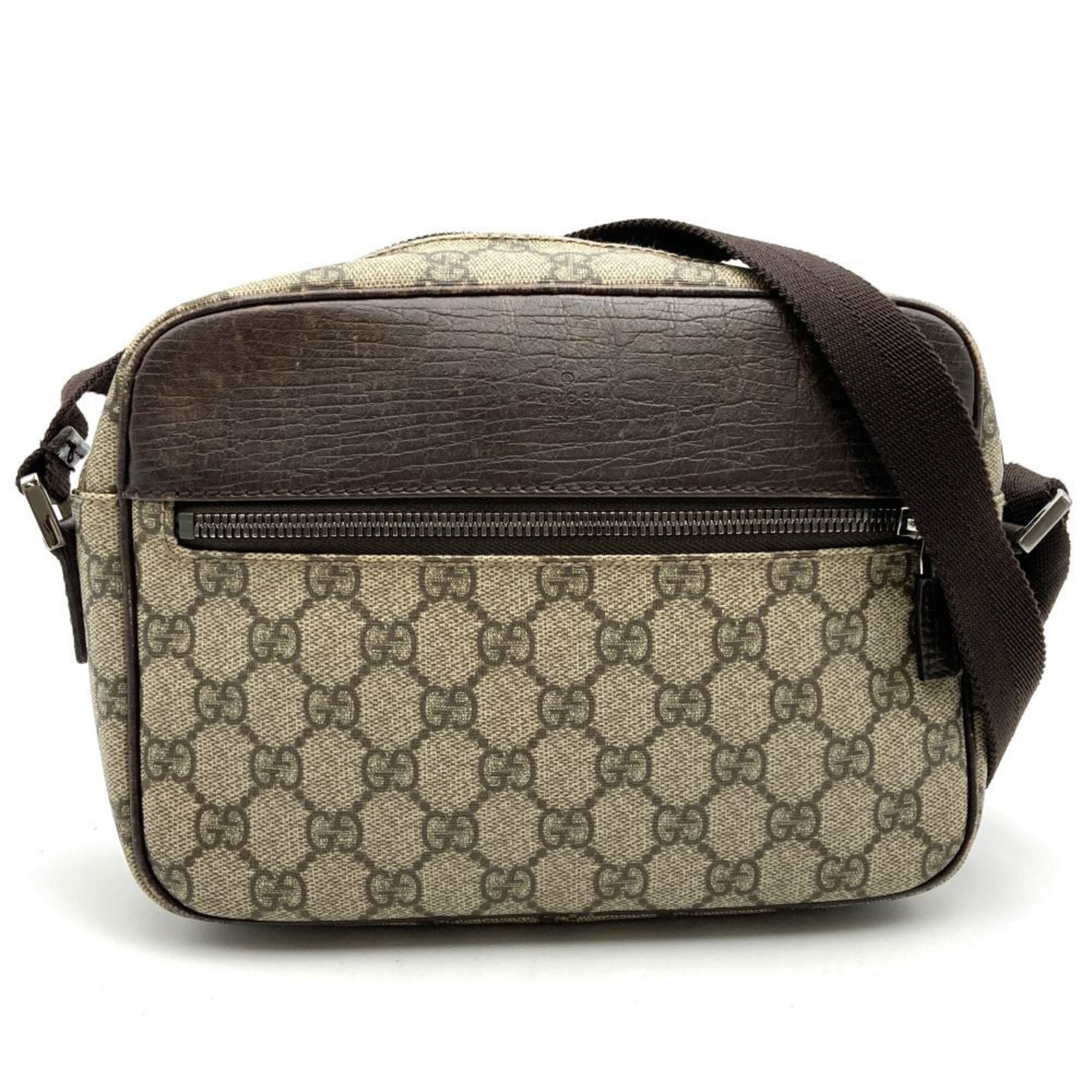 Pre-Owned GUCCI Shoulder Bag GG Supreme Canvas/Leather Brown Beige ...