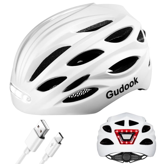 GUDOOK Bike Helmet Adult with USB Rechargeable LED Lights for Cycling ...