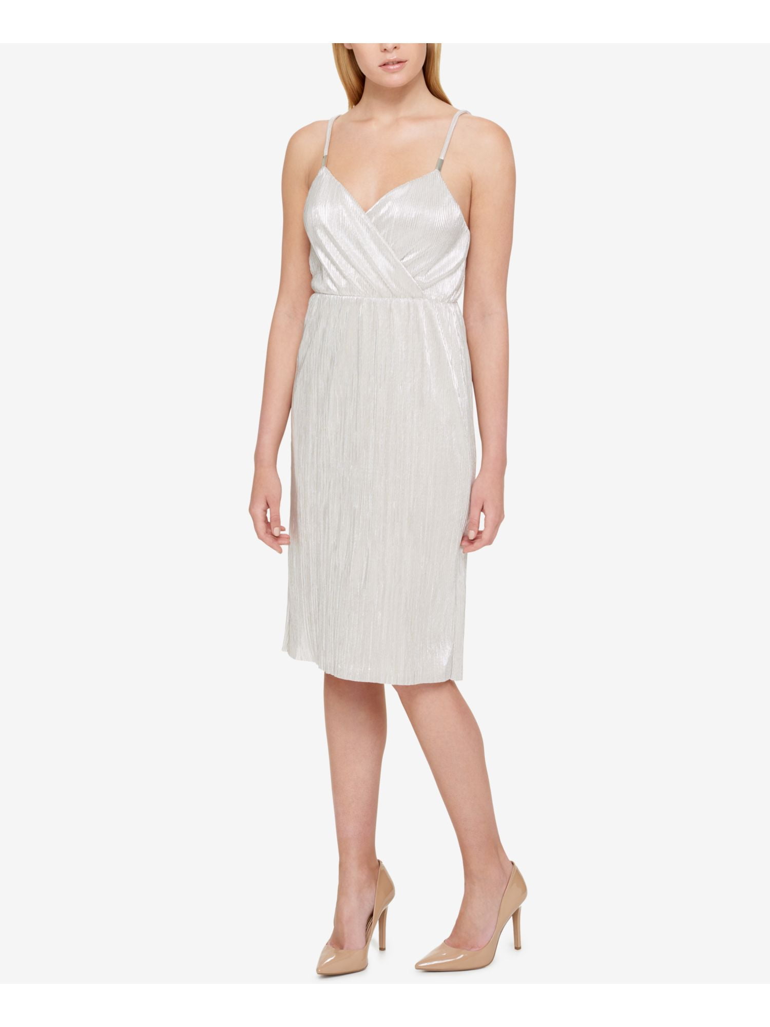 GUESS $128 Womens New 1159 Silver Pleated Velvet Empire Waist Dress 10 ...