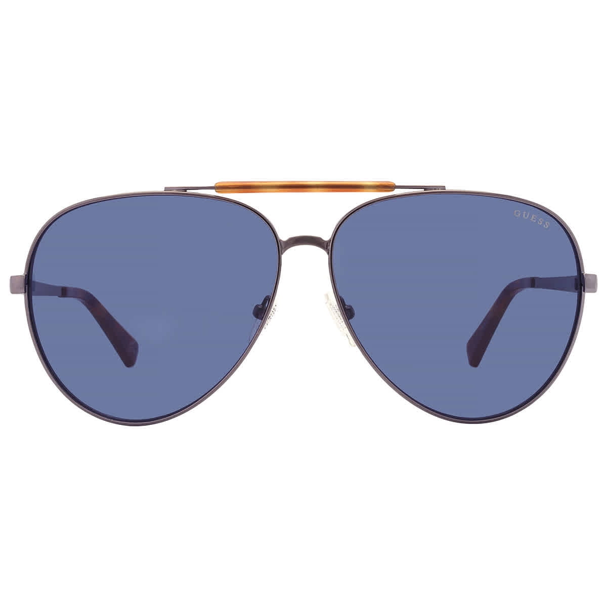 Guess Men's GU5209-08V Shiny Gunmetal Metal Aviator Sunglasses with ...