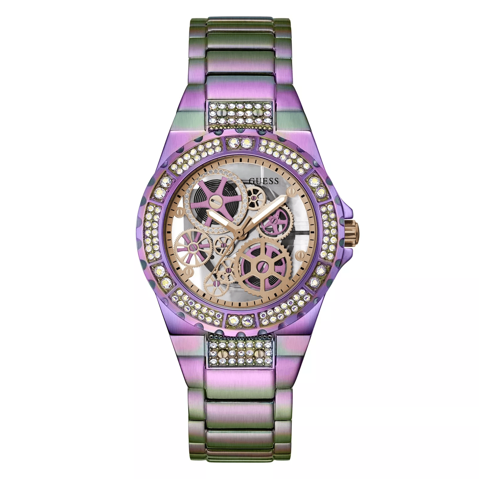 GUESS Ladies Trend Clear-Cut 39mm Watch – Glitz Dial with Iridescent ...