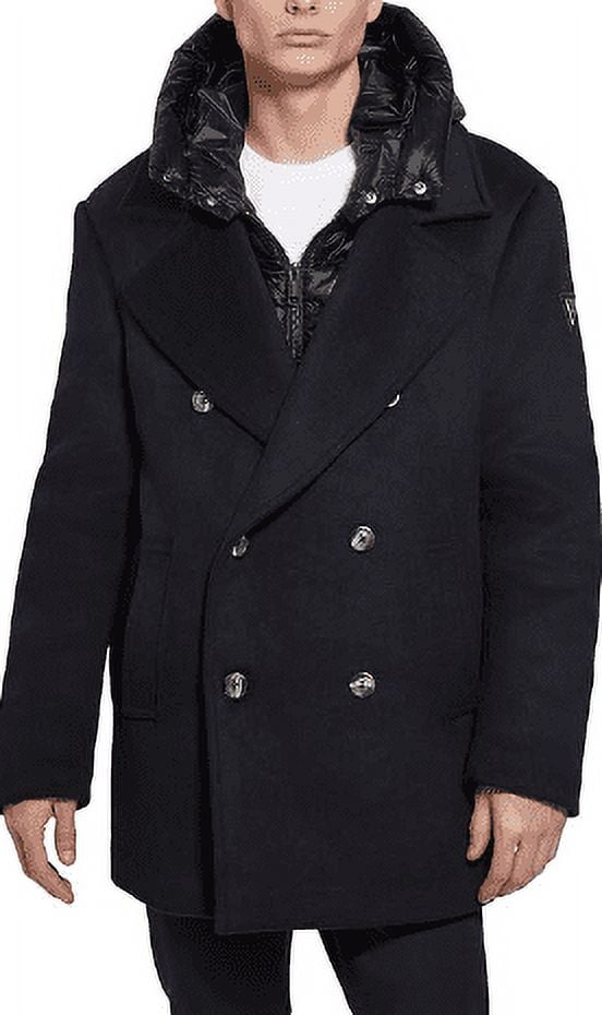 GUESS Men's Jeff Double Breasted Peacoat Hooded Quilted, Small ...