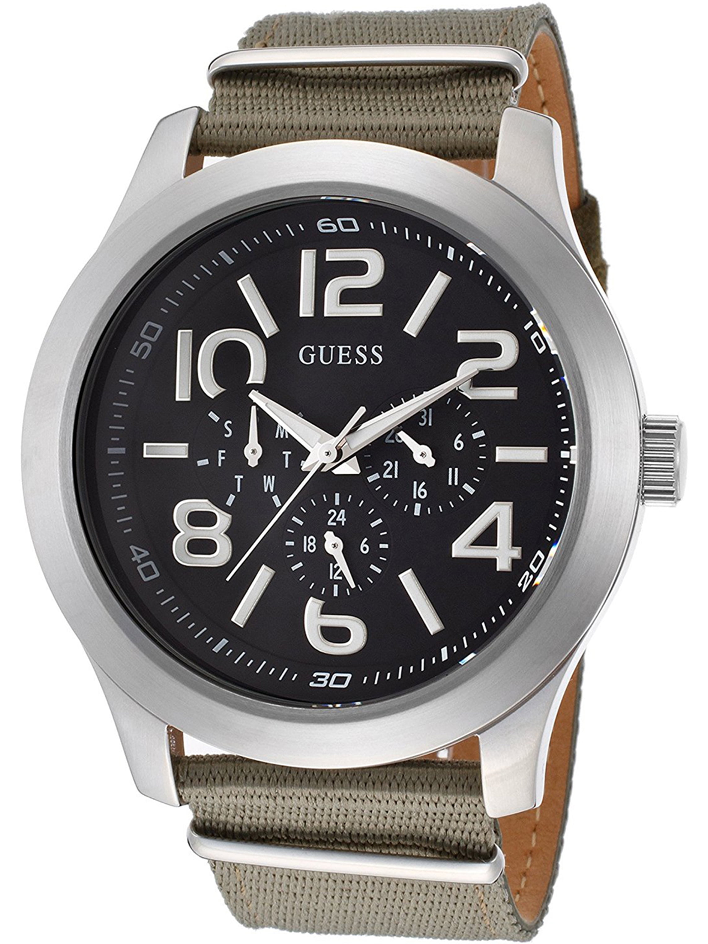 GUESS W10617G1,Men's Multi-function,Steel Case,Fabric Strap,Screw Crown ...