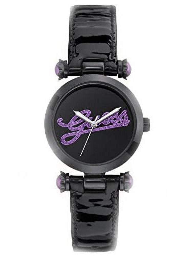 GUESS Women's On Trend Iconic Style Purple Glitz Logo Black Patent ...