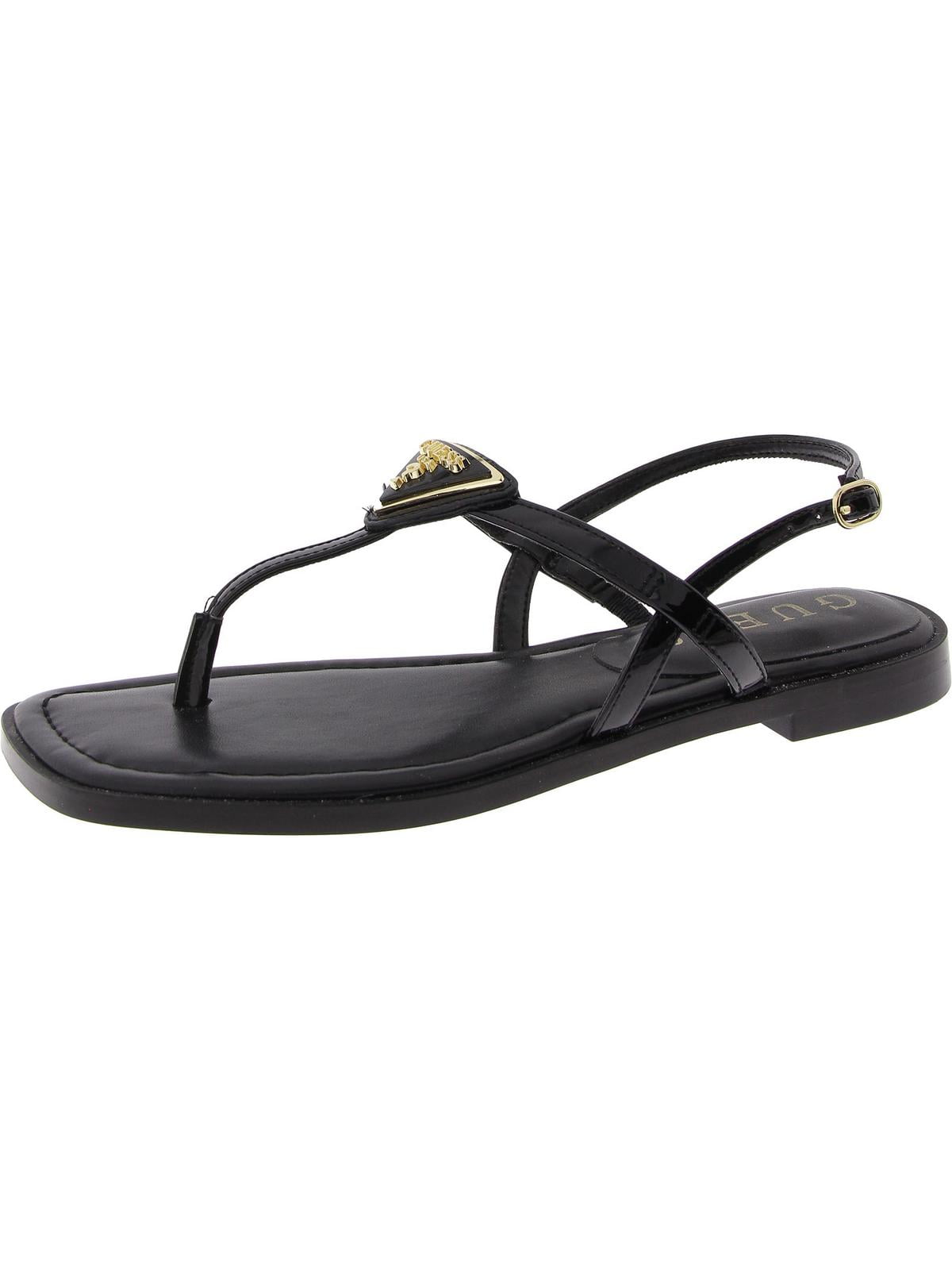 Guess Womens Rainey Faux Leather Logo T-Strap Sandals - Walmart.com