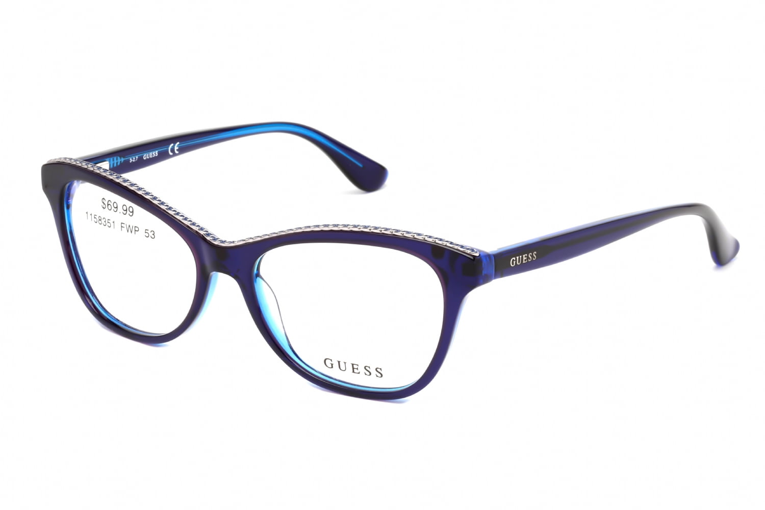 GUESS Womens Eyeglasses GU2624-3 Blue Purple Rectangular Frame 53mm ...