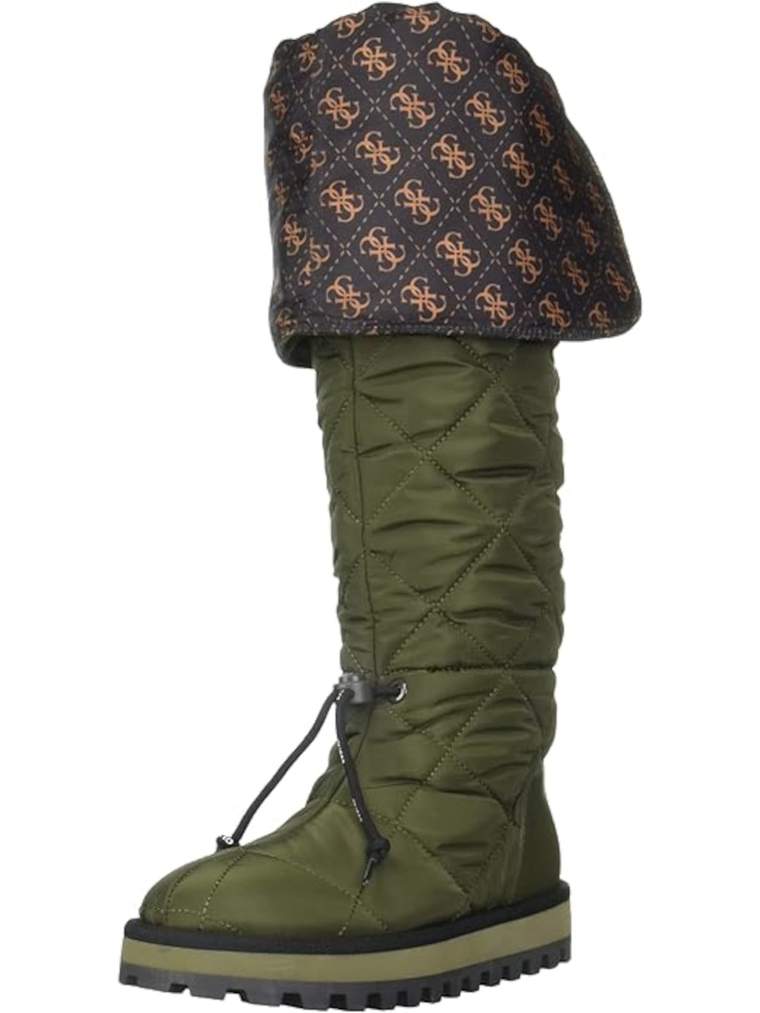 GUESS Womens Green Logo Fold Over Lug Sole Quilted Ladiva Round Toe ...