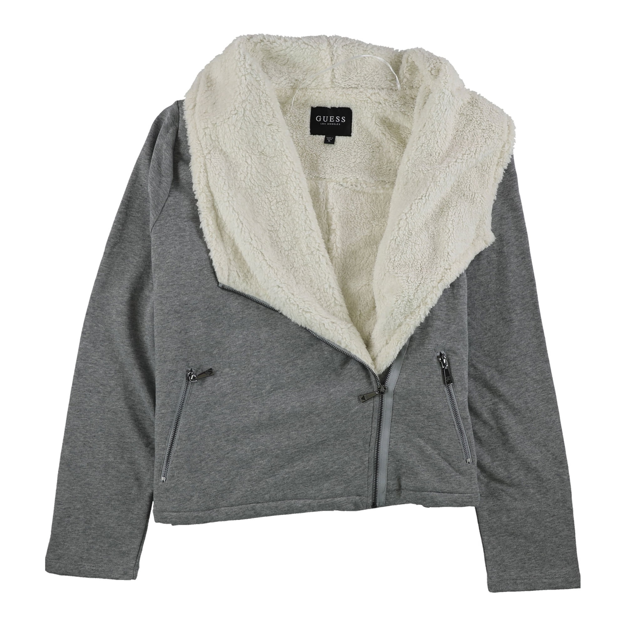 GUESS Womens Sherpa Motorcycle Jacket, Grey, Large - Walmart.com
