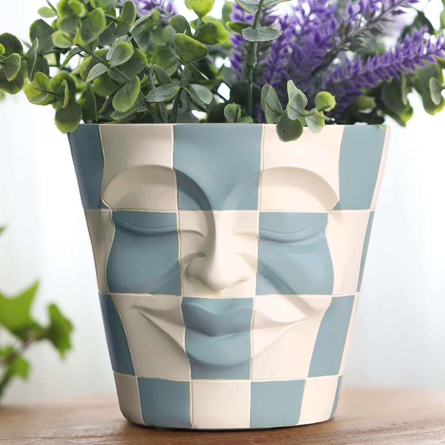 GUGUGO Checkered Face Planters Pots Head, Unique Plant Pots, Eclectic ...