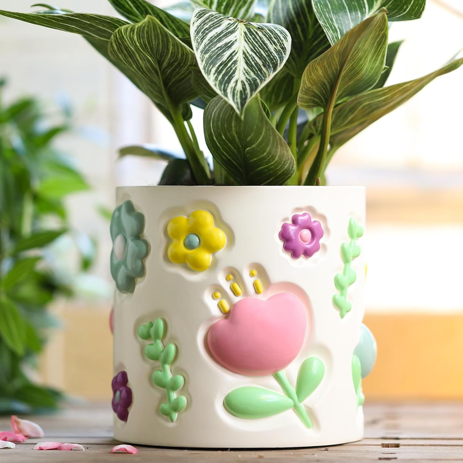 GUGUGO Colorful Flowers Pots 3D Design, Cute Small Succulent Pot with ...