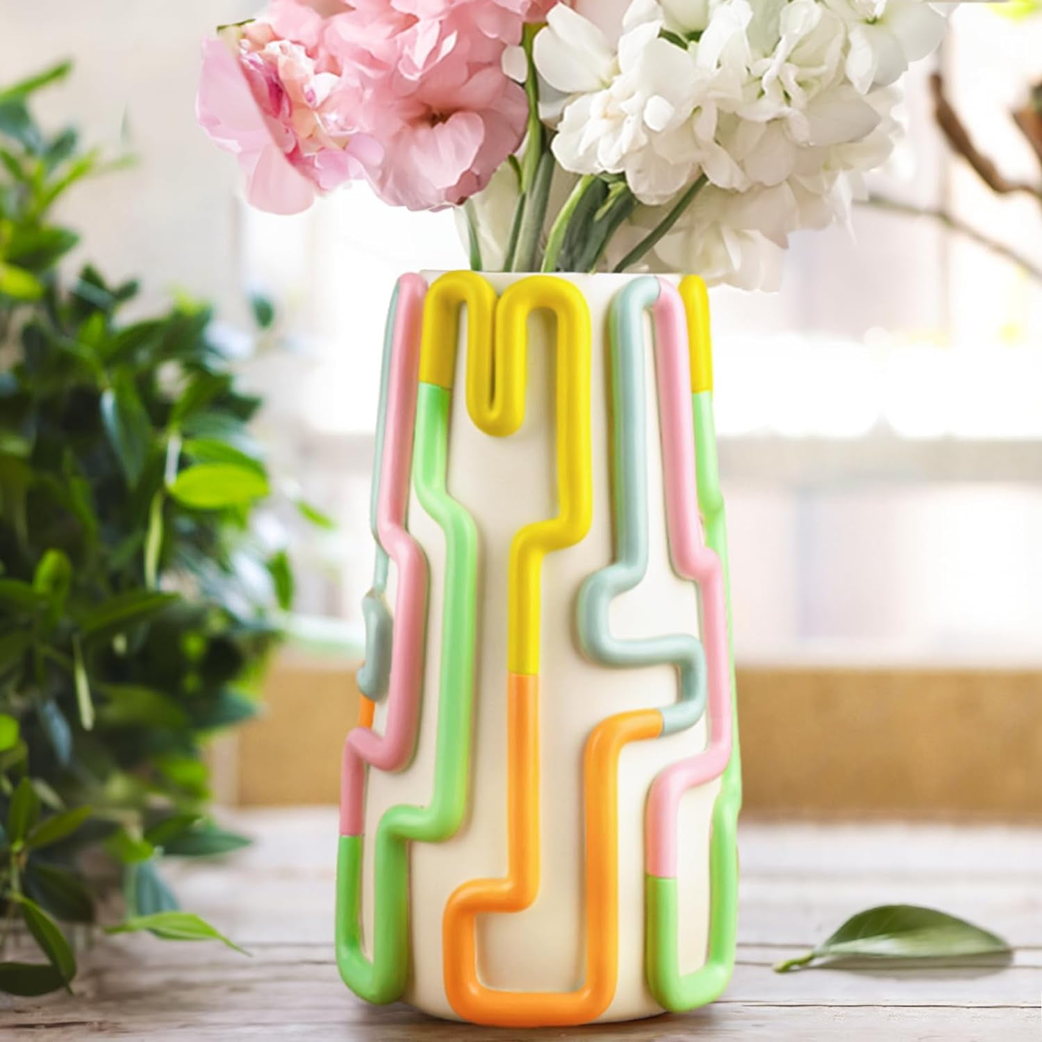 GUGUGO Colorful Lined Vase for Flowers, 8 Inch Tall Decorative Vases ...