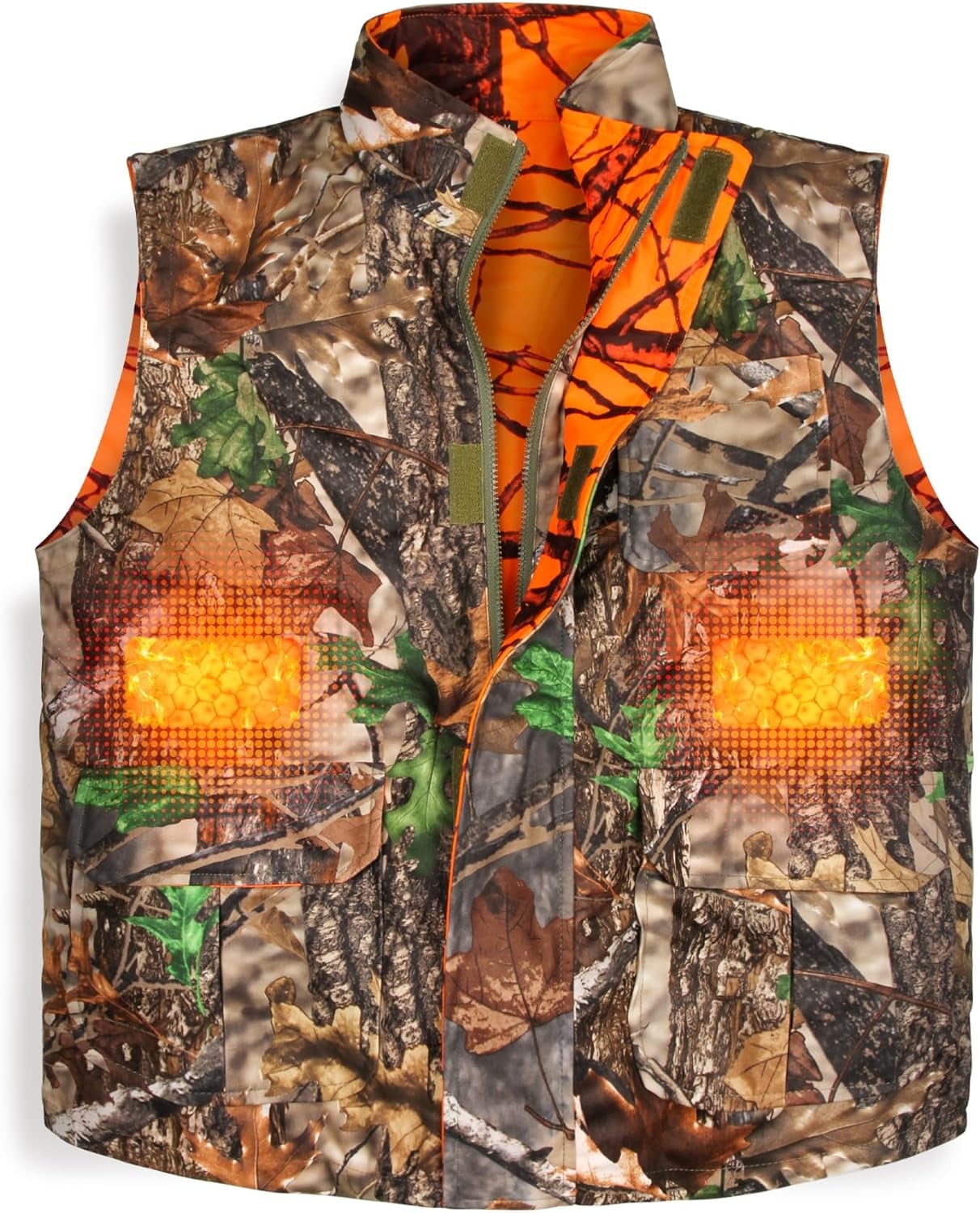GUGULUZA Hunting Heated Vest, Camo Orange Reversible Vest, Game Vest ...