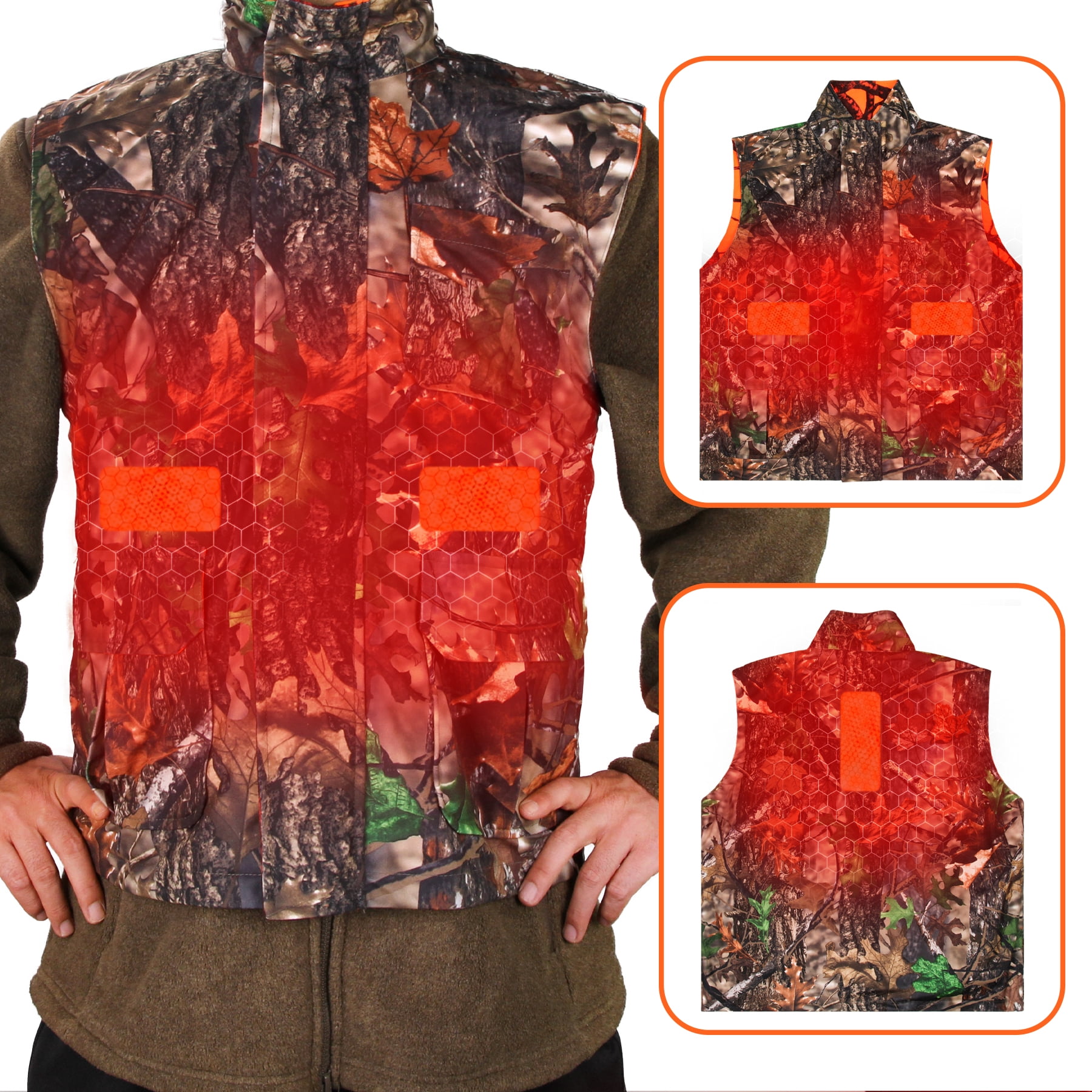 GUGULUZA Hunting Heated Vest, Camo Orange Reversible Vest, Game Vest ...
