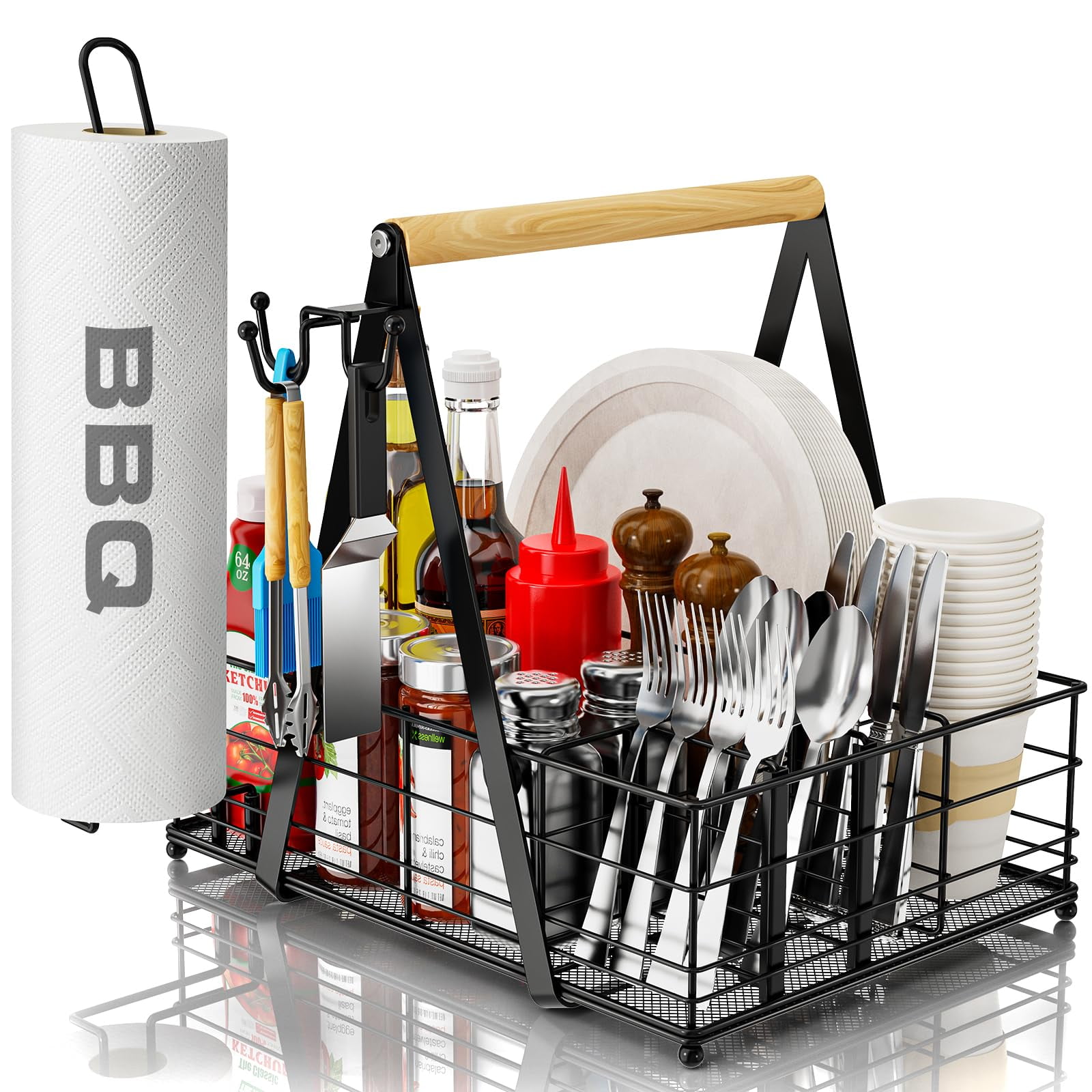 GUIBUKEYAN Grill Caddy with Paper Towel Holder, Picnic BBQ Condiment ...