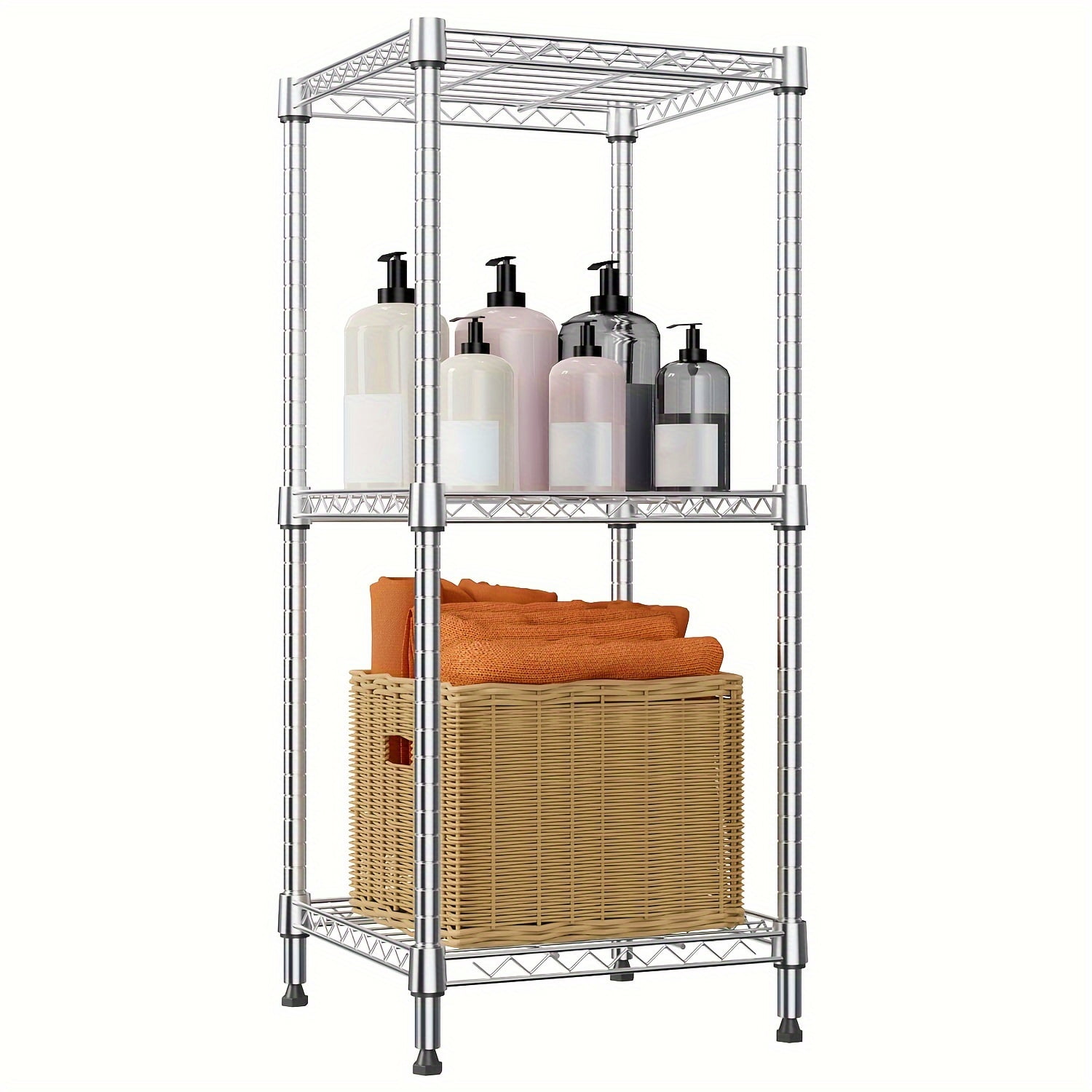 GUILIN Adjustable 3-Tier Metal Storage Rack - Chrome Steel Shelving ...