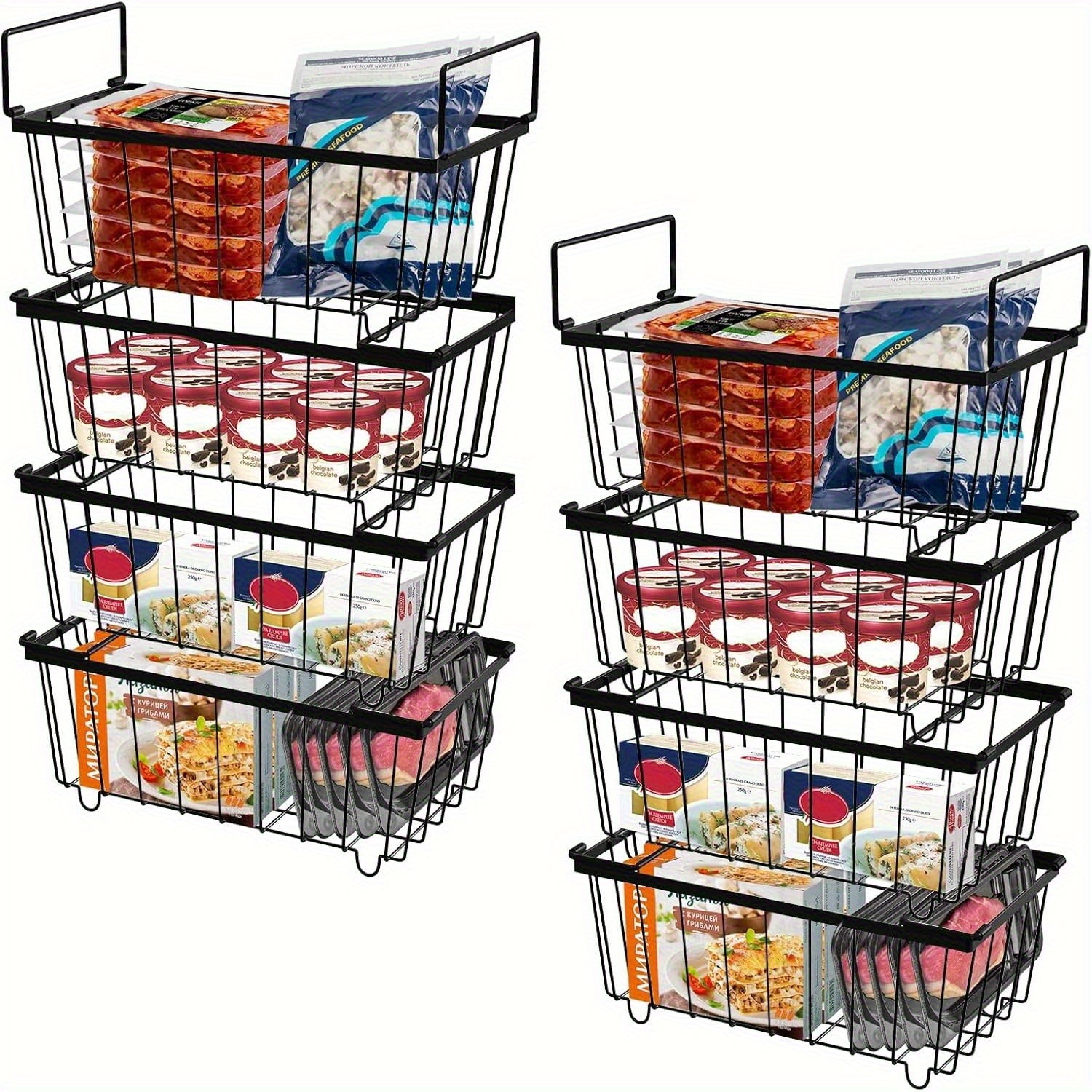GUILIN Black Metal Freezer Storage Basket - Stackable Space Saving ...