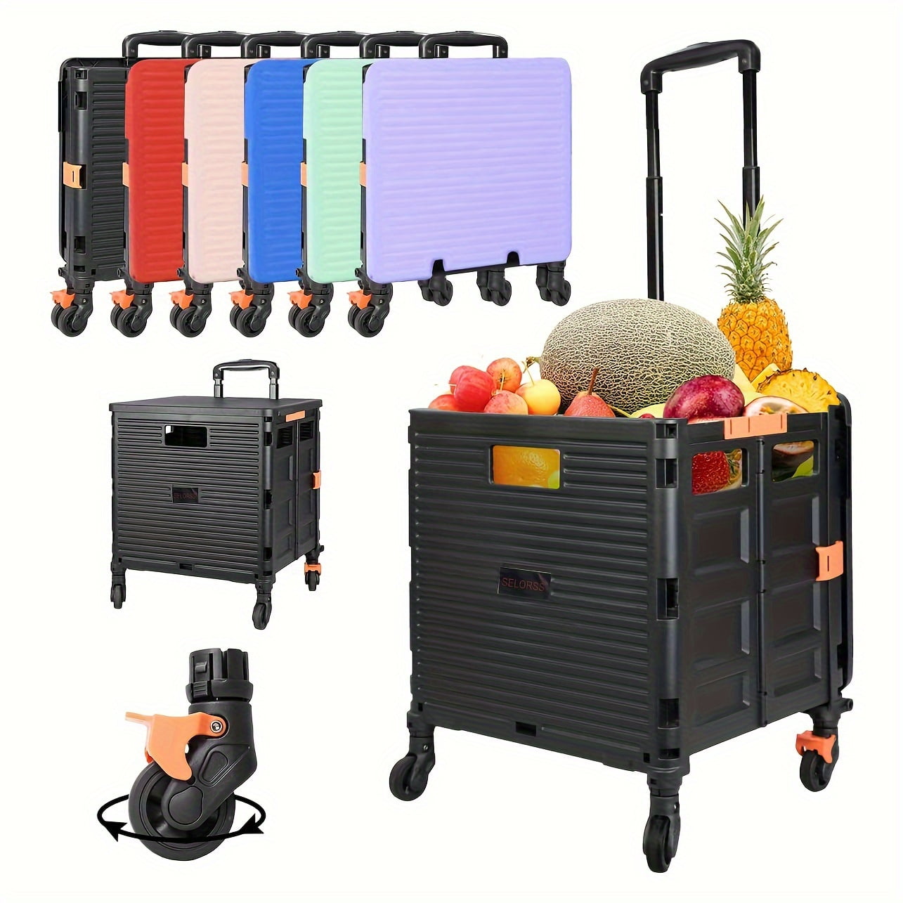 GUILIN Foldable Utility Cart Rolling Crate Handcart 110lbs Large ...