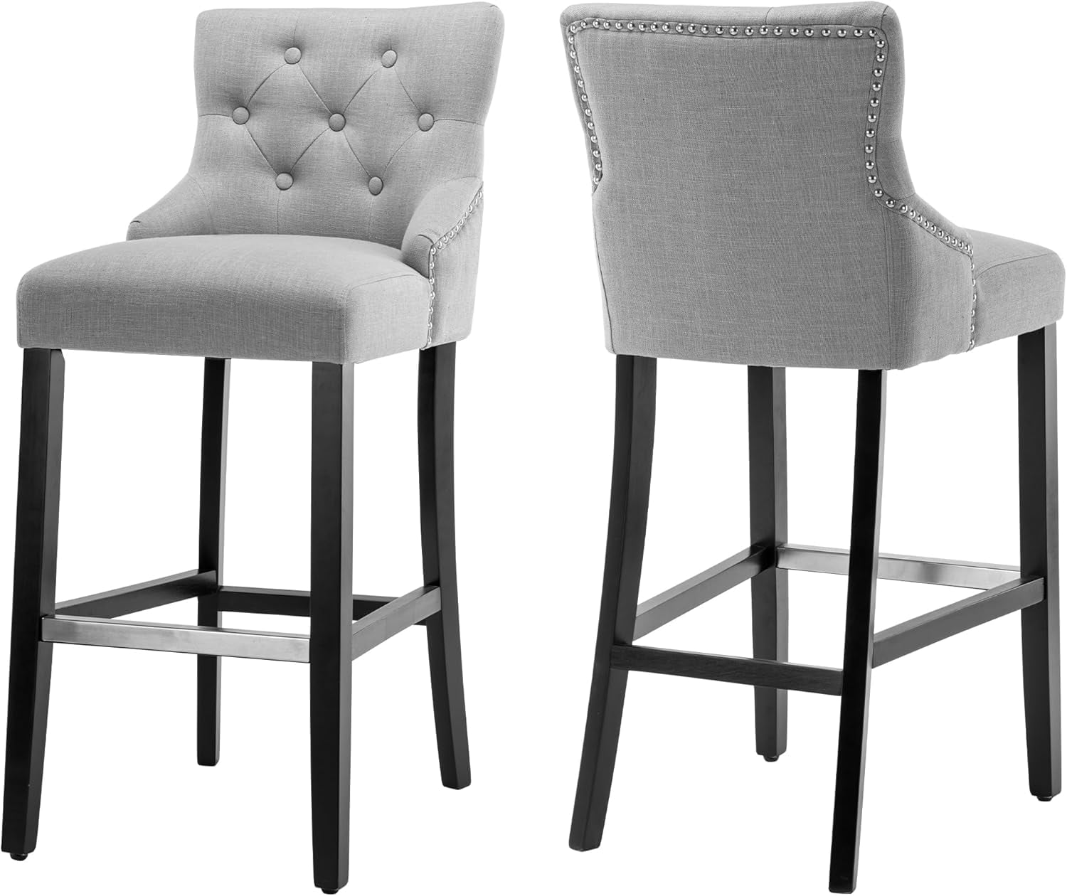 GUIONIPY 29'' Linen Bar Stools Set of 2 Modern Linen Upholstered Bar ...